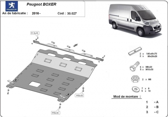 Cache sous moteur et de la boîte de vitesse Peugeot Boxer (2016-2026)